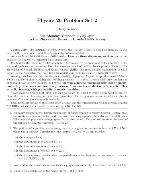 Physics 20 Problem Set 2 - UCSB HEP