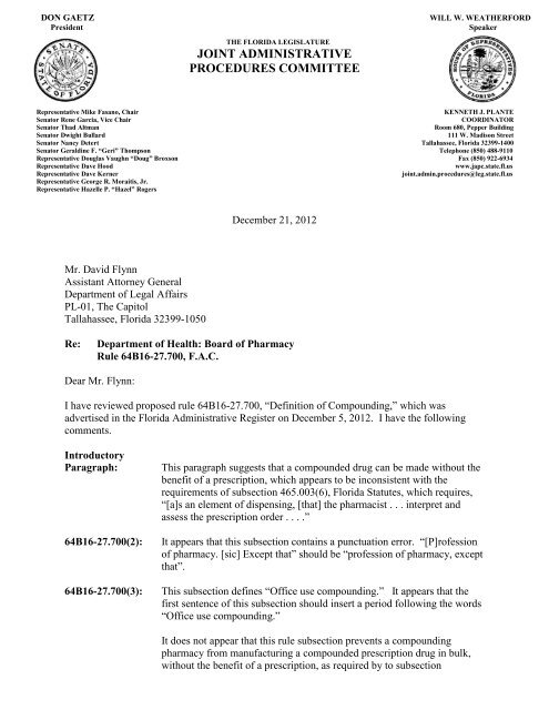 Letter from JAPC to Agency - Joint Administrative Procedures ...