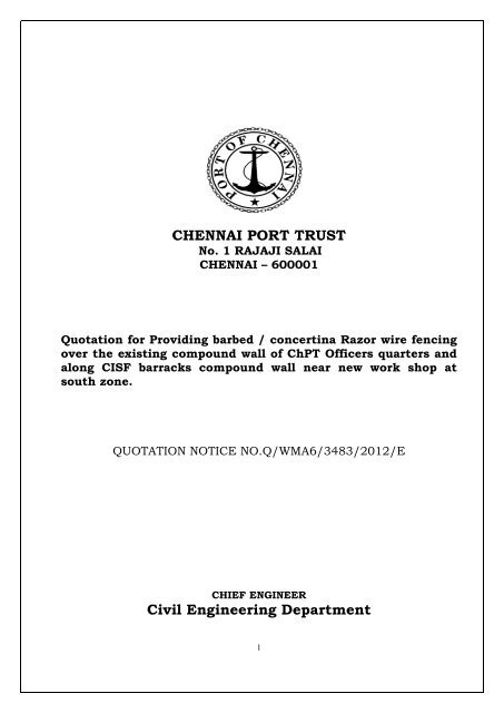 CHENNAI PORT TRUST Civil Engineering ... - Port of Chennai