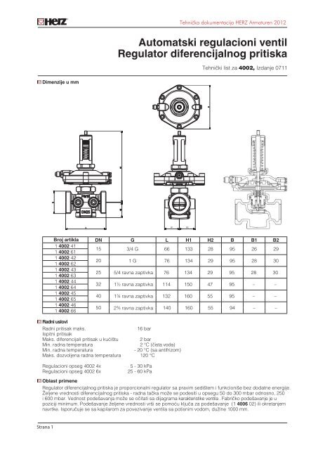 Automatski regulacioni ventil Regulator diferencijalnog pritiska