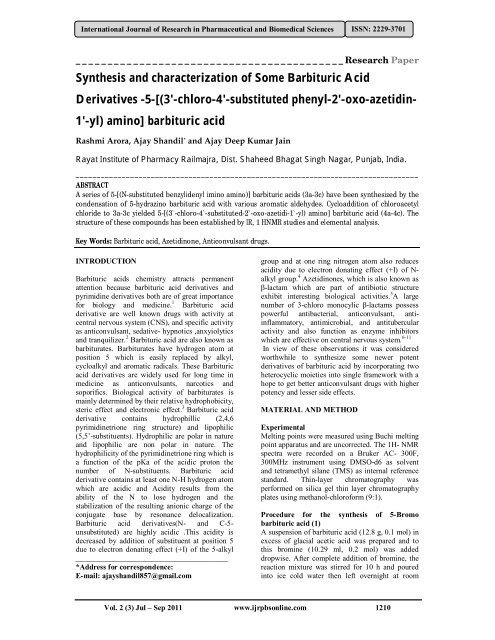 Synthesis and characterization of Some Barbituric Acid Derivatives ...