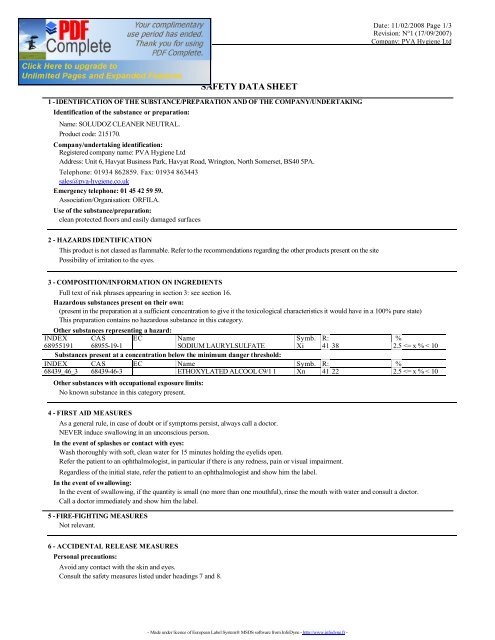 SAFETY DATA SHEET - Western Hygiene