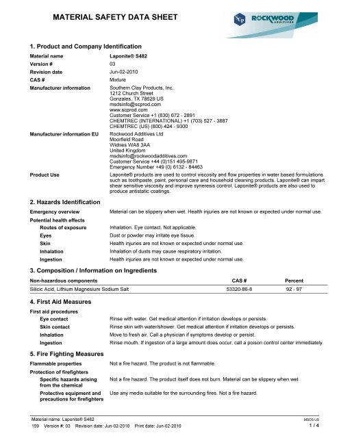 MATERIAL SAFETY DATA SHEET