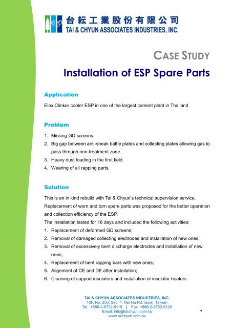 Installation of ESP Spare Parts