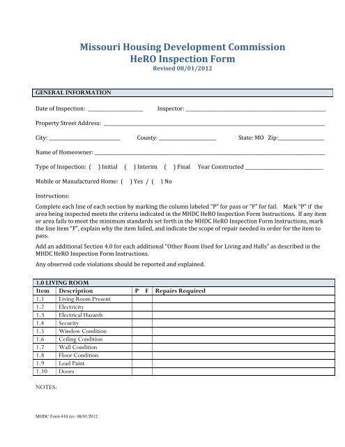Inspection Form (Form 410) - Missouri Housing Development ...