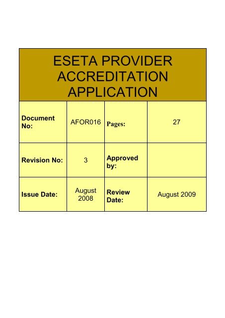 Provider Self Accreditation Application Form - ESETA