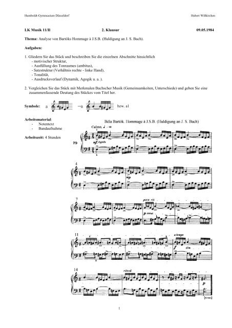 Klausur 1984 - Didaktische Analyse von Musik