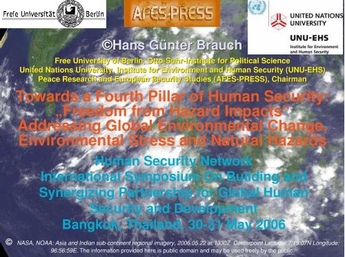 Towards a Fourth Pillar of Human Security: â Freedom from Hazard ...