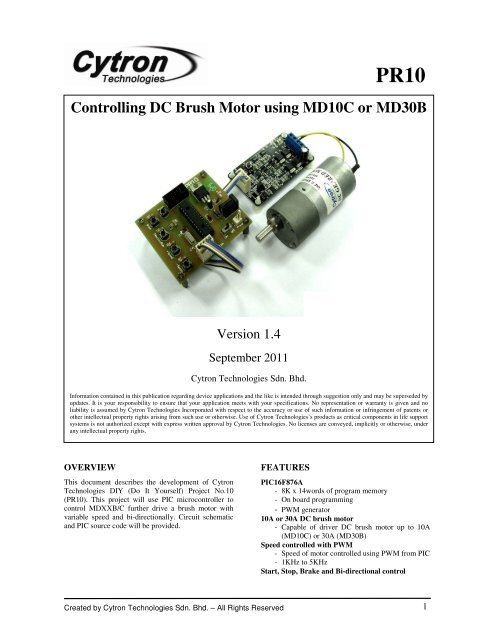 Controlling DC Brush Motor using MD10C or MD30B - Cytron ...