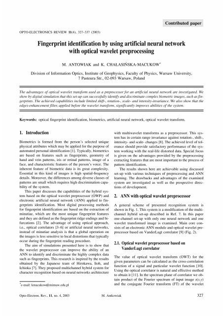 Fingerprint Identification By Using Artificial Neural Network With