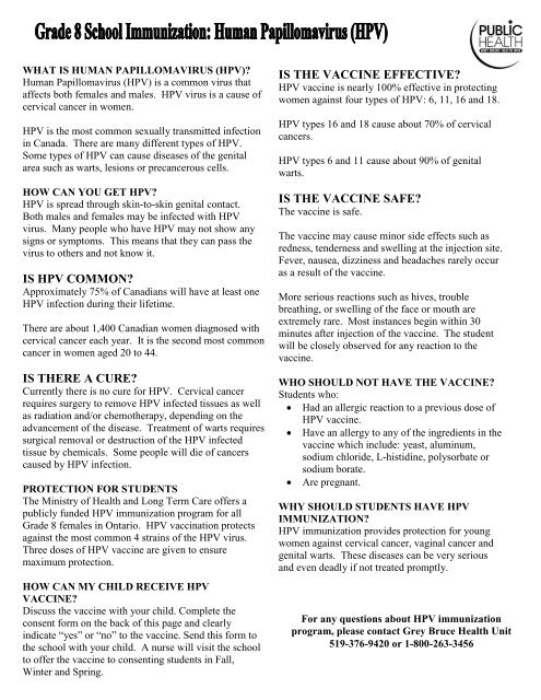 HPV Vaccine Consent form - Grey Bruce Health Unit