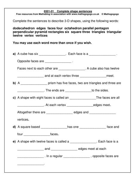 6501-01 Complete shape sentences - Maths Blog
