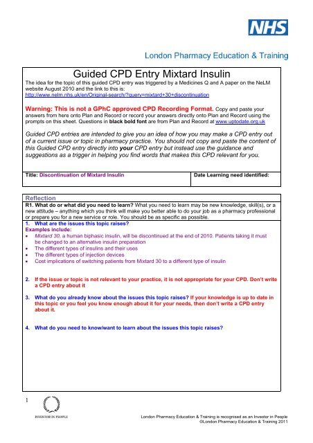 Guided CPD Entry Mixtard Insulin