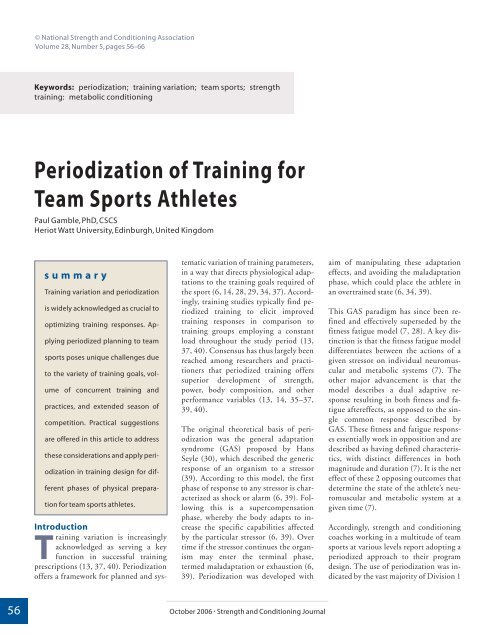 Periodization of Training for Team Sports Athletes