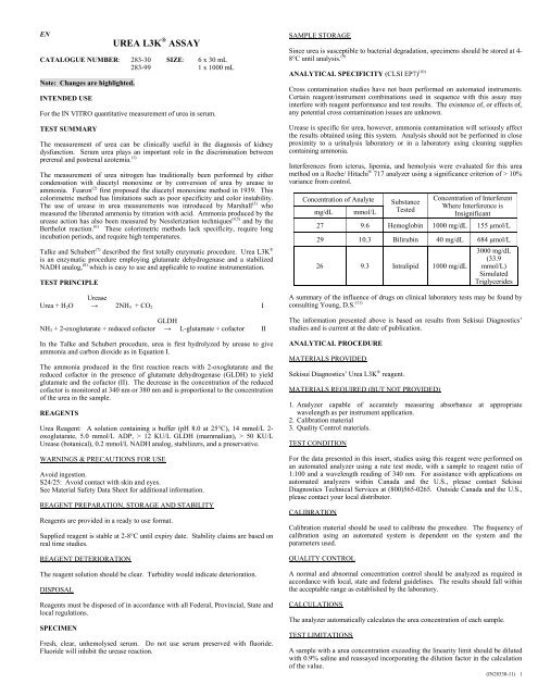 UREA L3KÃ‚Â® ASSAY - Sekisui Diagnostics