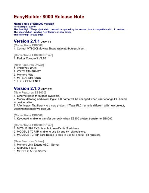 EasyBuilder 8000 Release Note