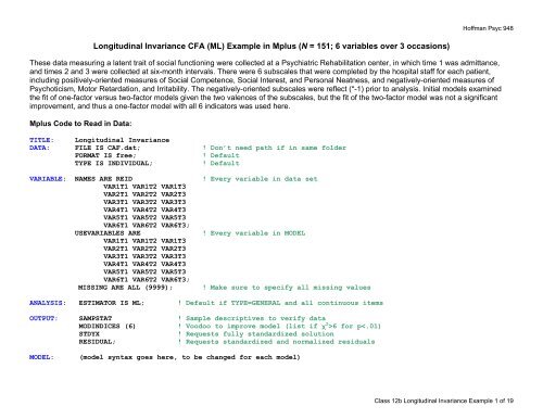 Longitudinal Measurement Invariance in CFA with ML in Mplus