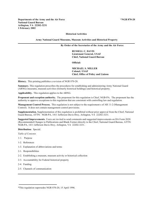 NGR 870-20 - NGB Publications and Forms Library - U.S. Army