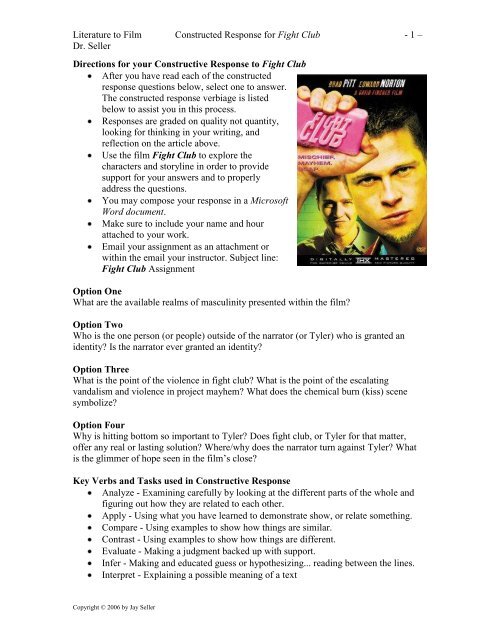 Fight Club Study Questions - Teaching Film Study