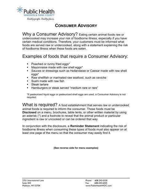 Consumer Advisory - Public Health - Madison & Dane County