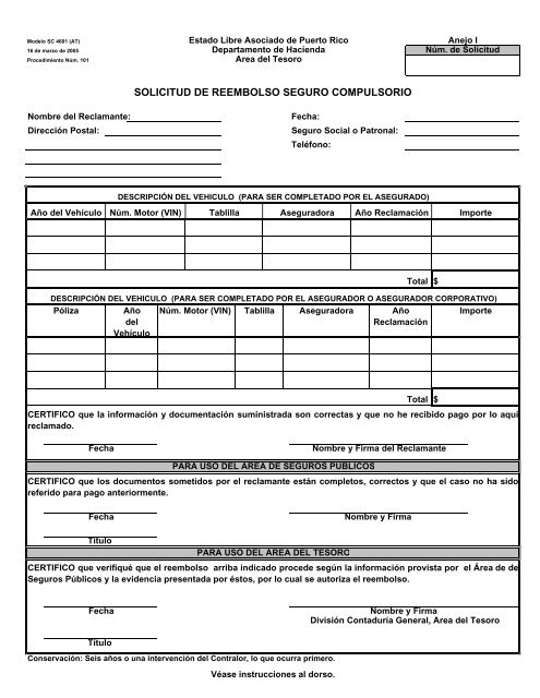 Modelo SC 4601 - Departamento de Hacienda