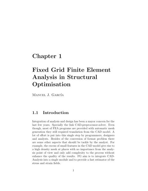 Chapter 1 Fixed Grid Finite Element Analysis in Structural Optimisation