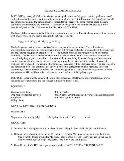 MOLAR VOLUME OF A GAS LAB