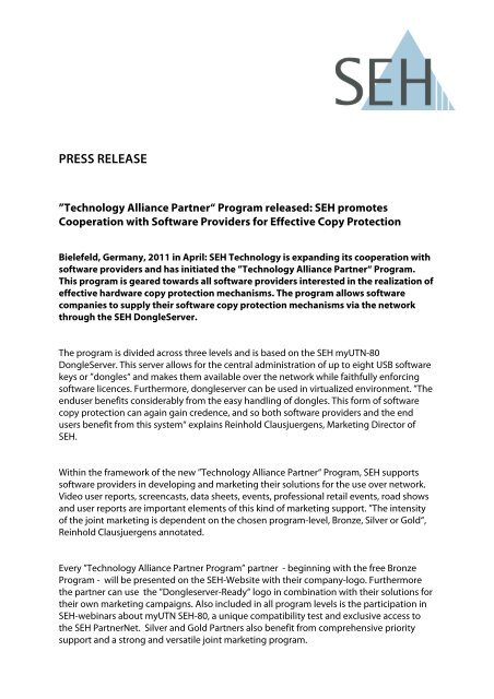 PRESS RELEASE - SEH Computertechnik GmbH