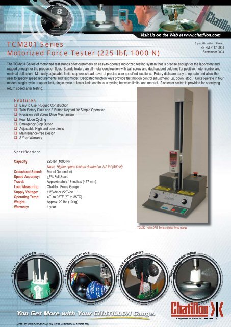 TCM201 Series Motorized Force Tester (225 lbf, 1000 N)