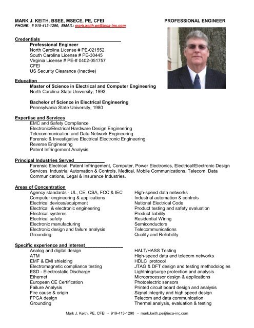 Hardware Engineer CV- Mark Keith PE - IEC & Associates