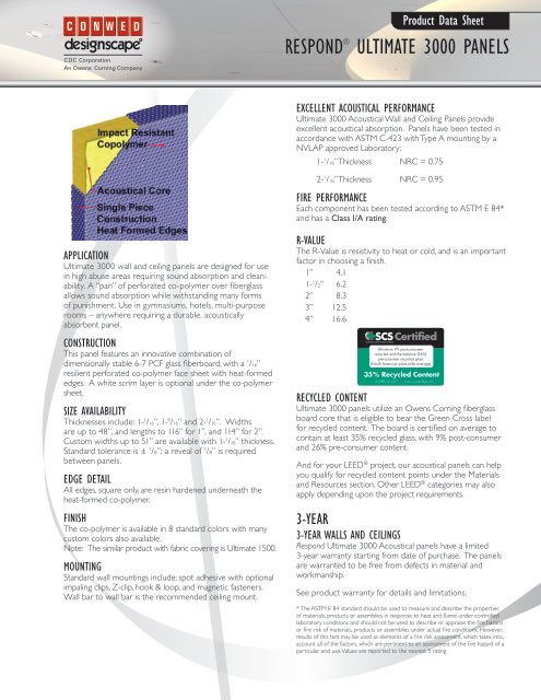 RespondÂ® Ultimate 3000 Panels (520-B) - Conwed Designscape