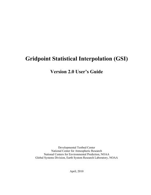 Gridpoint Statistical Interpolation (GSI) - Developmental Testbed ...