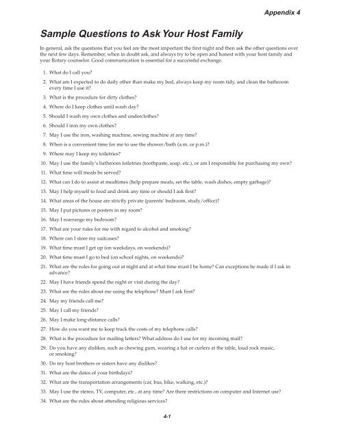 Youth Exchange Sample Questions to Ask Your Host Family