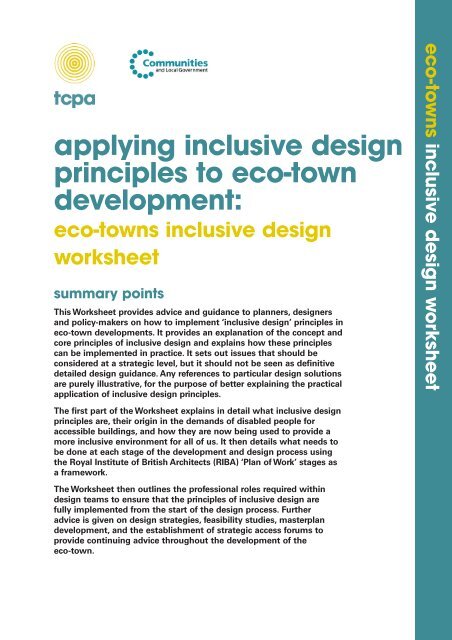 applying inclusive design principles to eco-town development:
