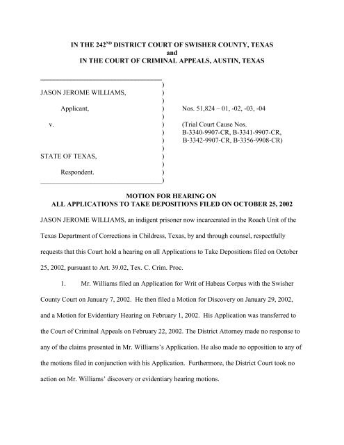 Motion for Hearing on All Applications to Take Deposition.pdf