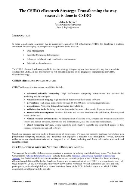 The CSIRO eResearch Strategy: Transforming the way research is ...