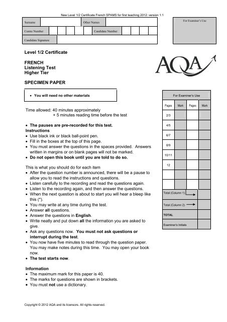 AQA-8655-W-FRENCH-SQP-LISTENING-HIGHER