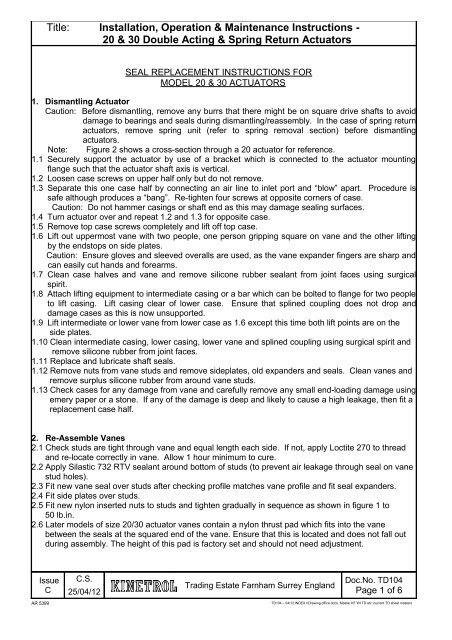 Title: Installation, Operation & Maintenance Instructions ... - Kinetrol