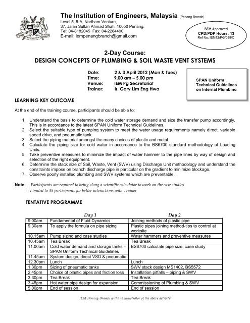 DESIGN CONCEPTS OF PLUMBING & SOIL WASTE VENT SYSTEMS