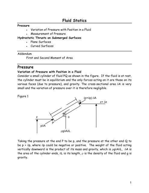 Fluid Statics Pressure