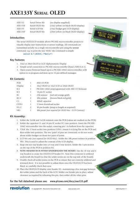 AXE133Y SERIAL OLED - Picaxe