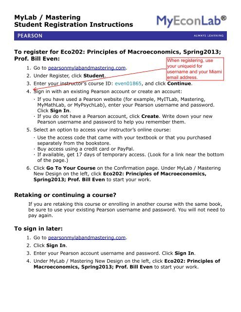 register for Myeconlab