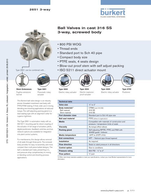 Type 2651 3-way - BÃ¼rkert Fluid Control Systems