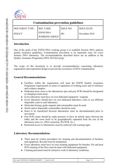 DNA contamination prevention guidelines for the file ... - ENFSI