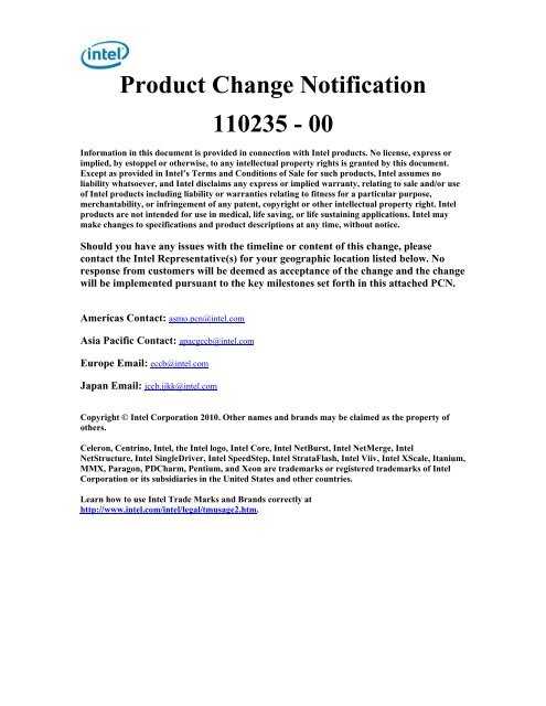 Product Change Notification 110235 - 00 - IntelÂ® Quality Document ...
