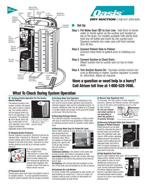 Atrium S Oasis Chest Drain Setup And Operation - Best Drain Photos ...