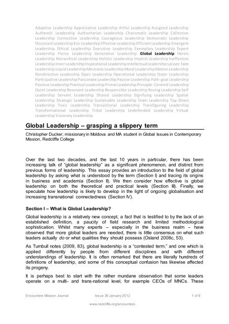 Global Leadership â grasping a slippery term - Redcliffe College