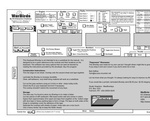 WarBirds Keyboard Overlay - Macintosh Extended - BobHeffner.com