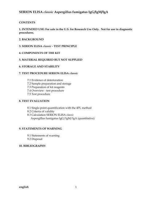 SERION ELISA classic Aspergillus fumigatus IgG/IgM/IgA