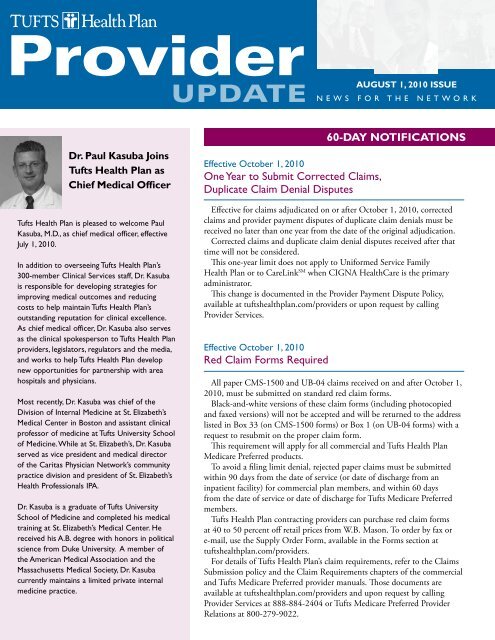 Provider Update: News for the Network - Tufts Health Plan